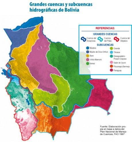 Mapa | Grandes cuencas y subcuencas hidrográficas de Bolivia - La nueva ...